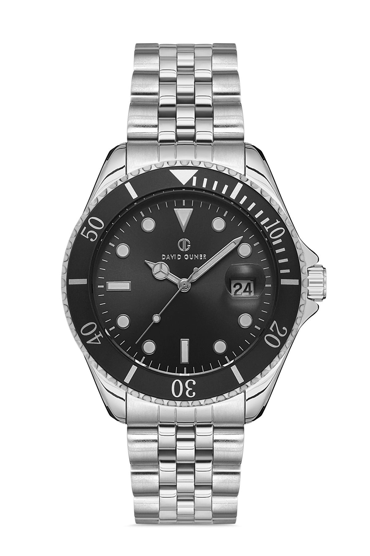 DAVID GUNER Gümüş Renk Kaplamalı Siyah Kadranlı Takvimli Erkek Kol Saa
